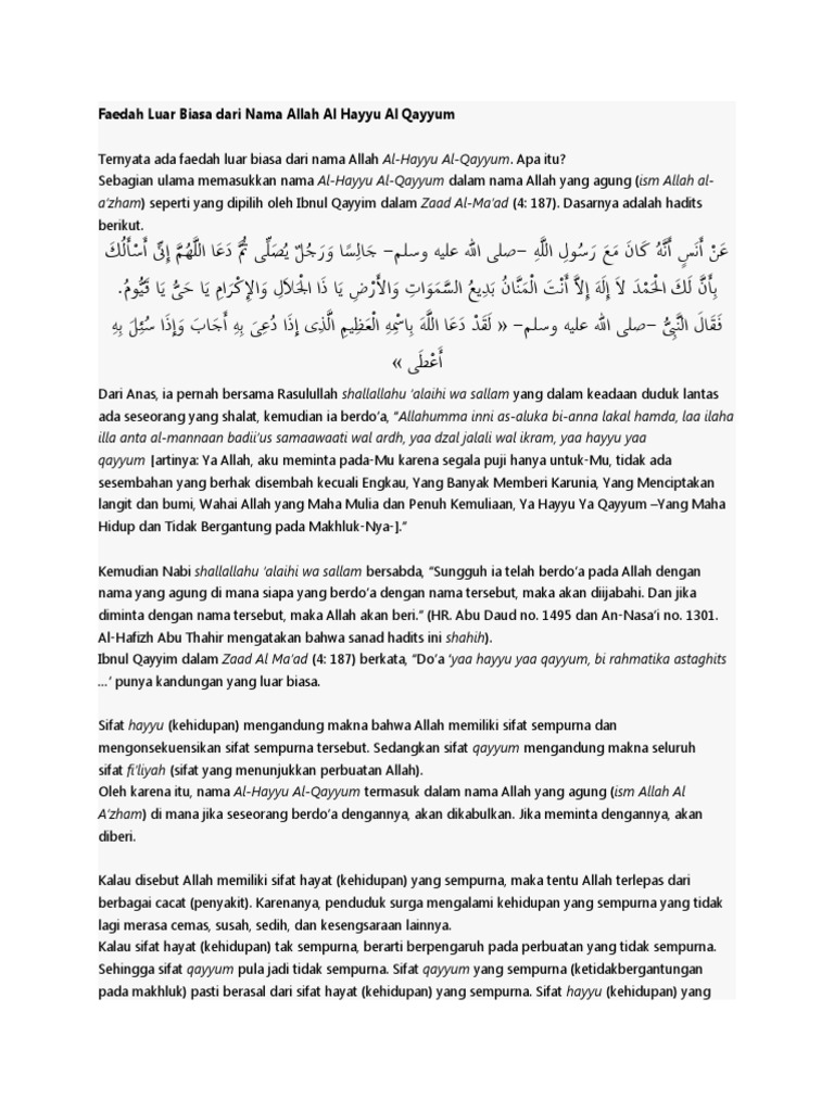 Faedah Luar Biasa Dari Nama Allah Al Hayyu Al Qayyum | PDF