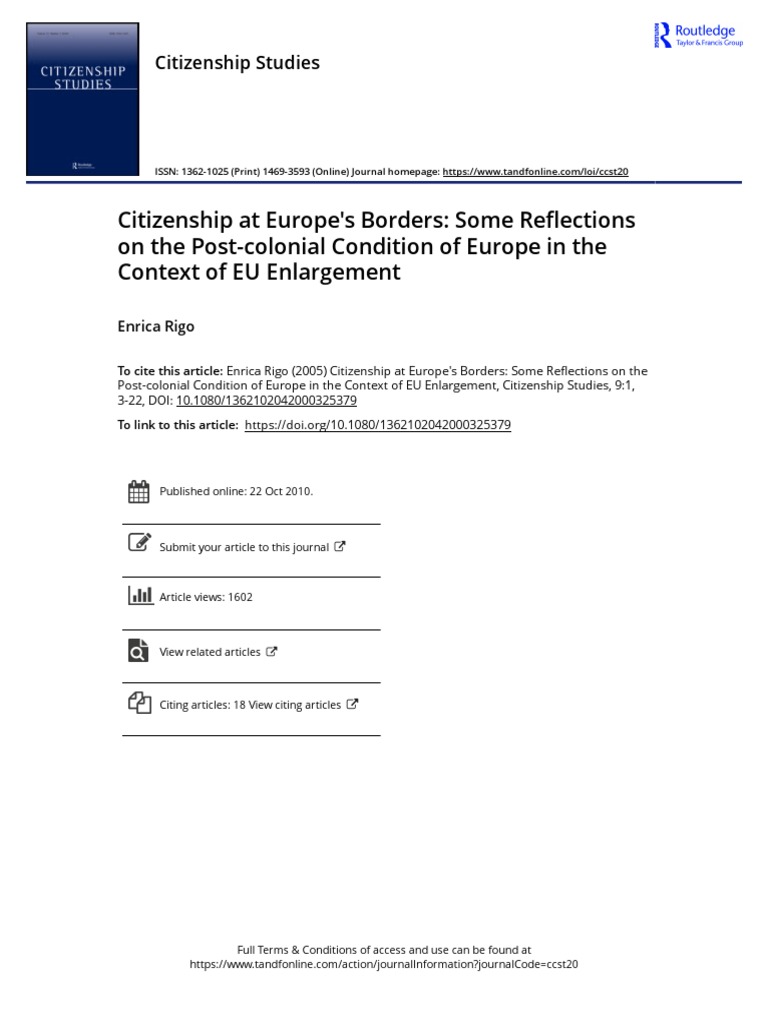Citizenship at Europe S Borders Some Reflections On The Post Colonial ...