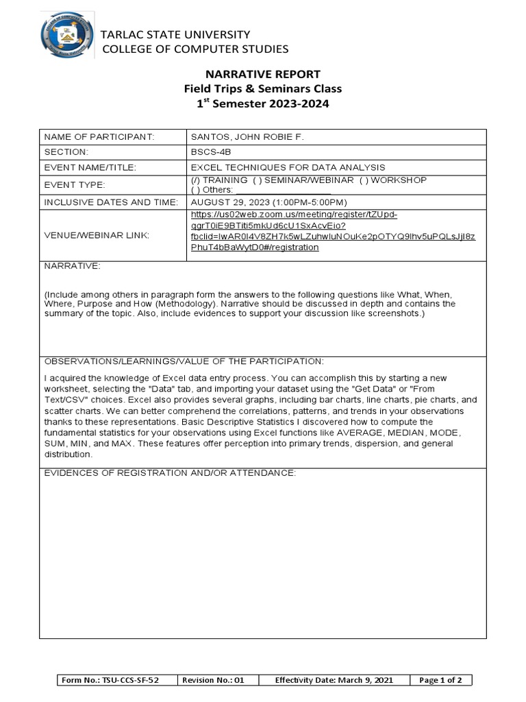 FTS Narrative Report | PDF | Data | Statistics