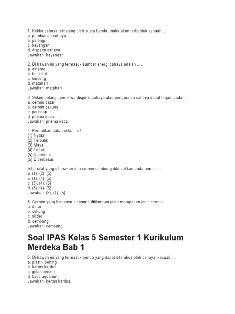 Latihan Soal IPAS Kelas 5 | PDF