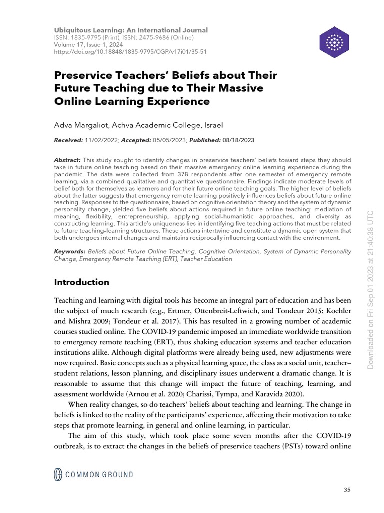 Watermarked - Preservice Teachers Beliefs About Their Future Teaching Due To Their Massive ...