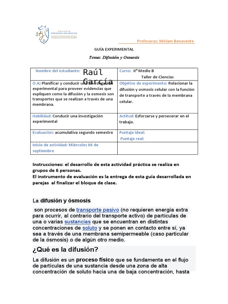 Practico Difusion y Osmosis | PDF | Ósmosis | Difusión