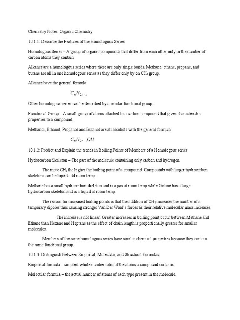 Ib Notes For Organic Chemistry | PDF | Functional Group | Alkene
