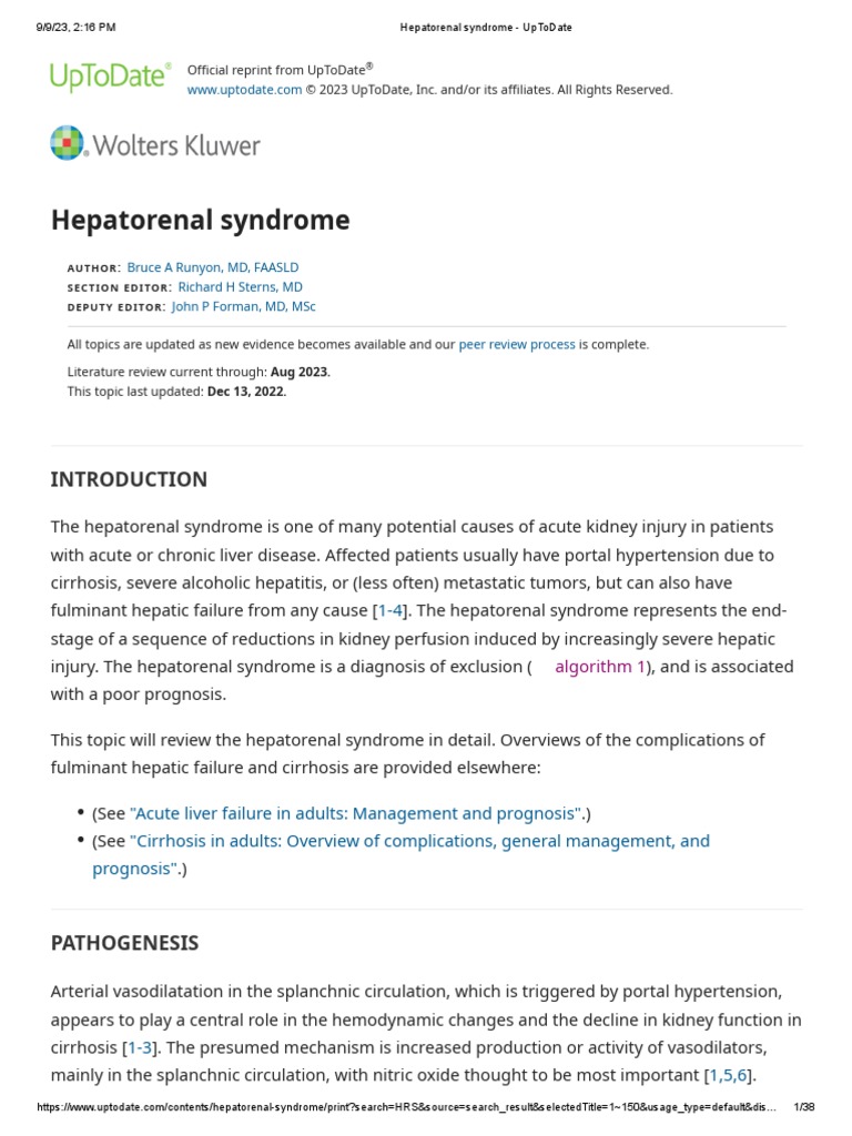 Hepatorenal Syndrome - Introduction and Diagnosis | PDF | Cirrhosis ...