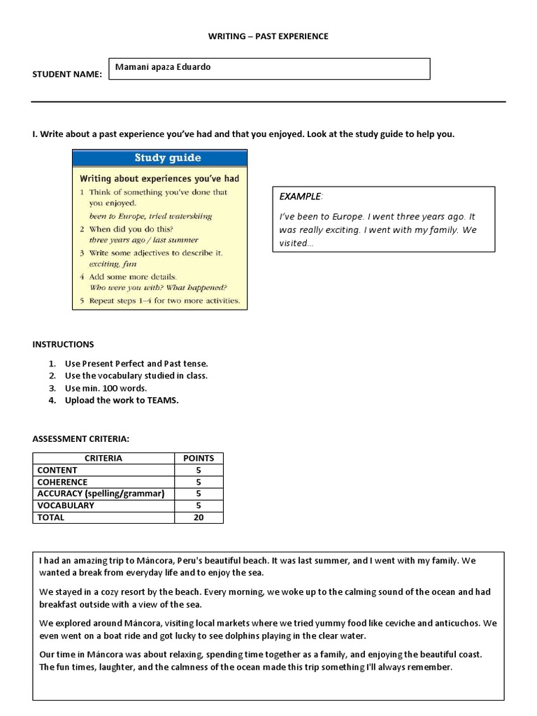 Homework Writing Past Simple - Present Perfect | PDF | Linguistics