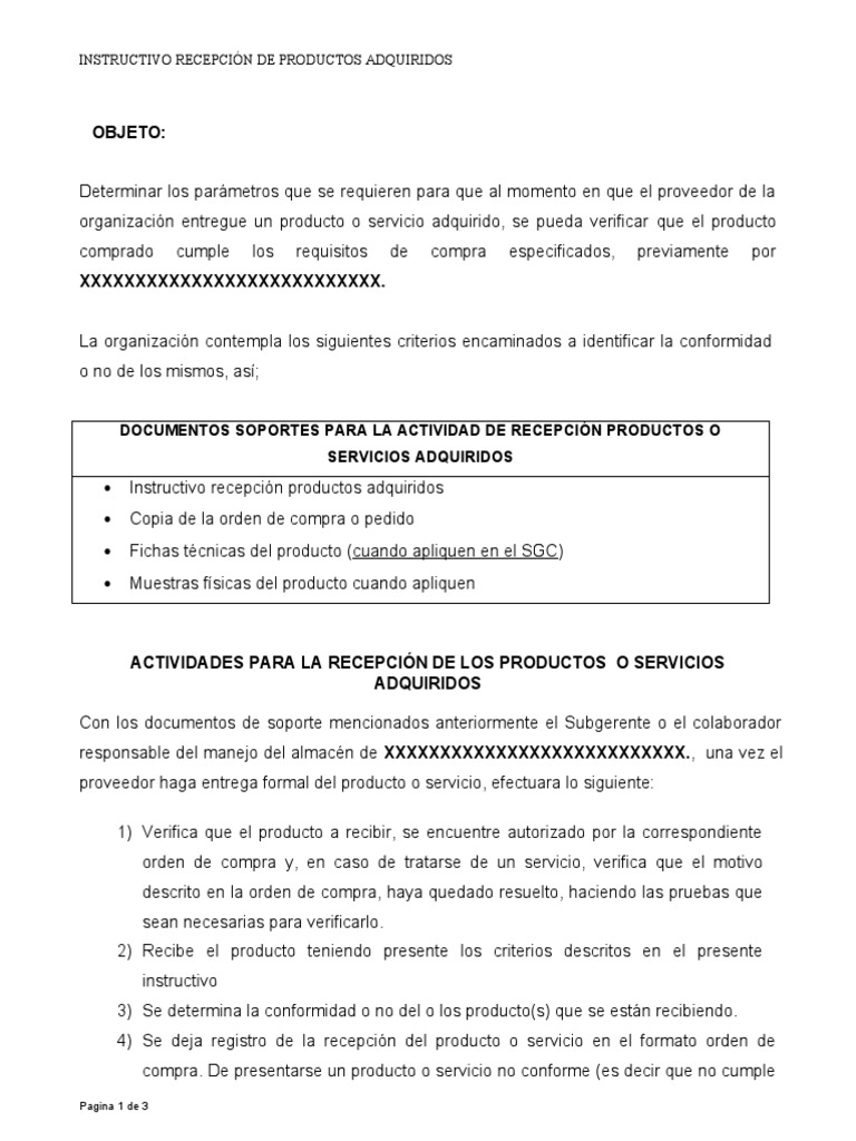 Instructivo Recepcion de Productos Adquiridos | PDF