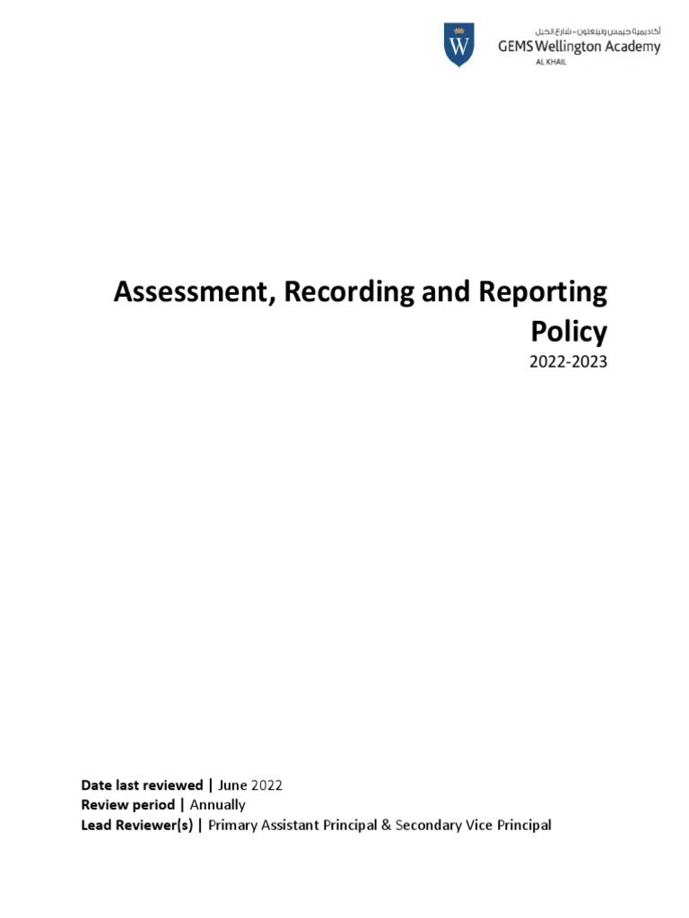 Marking Assessment Recording and Reporting Policy 202223 | PDF ...