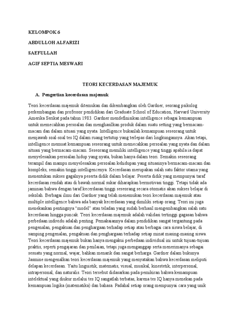 KELOMPOK 6 Teori Kecerdasan Majemuk | PDF