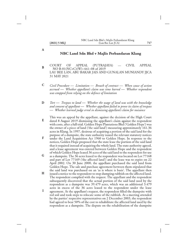 NBC Land SDN BHD V Majlis Perbandaran Klang | PDF | Estoppel | Cause Of ...