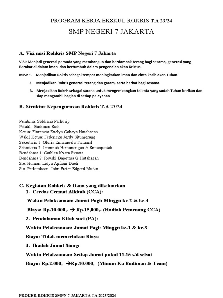 Program Kerja Ekskul Rokris | PDF