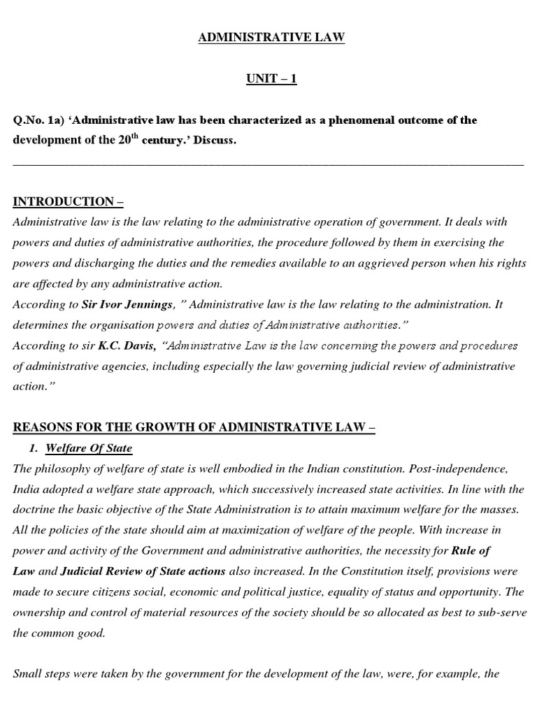 Administrative Law - Question Answers | PDF | Rule Of Law | Separation Of Powers
