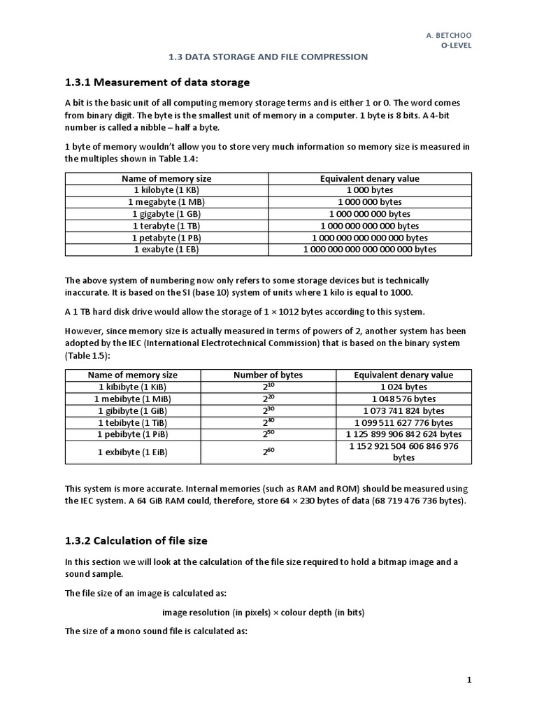 1.3 Data Storage and File Compression | PDF | Data Compression | Byte