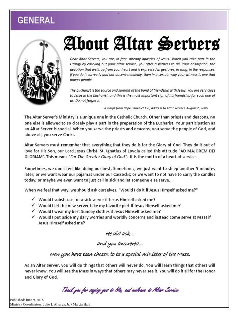 ALTAR SERVER GUIDE - Saint Stephen Catholic Church 2018-06-09 | PDF