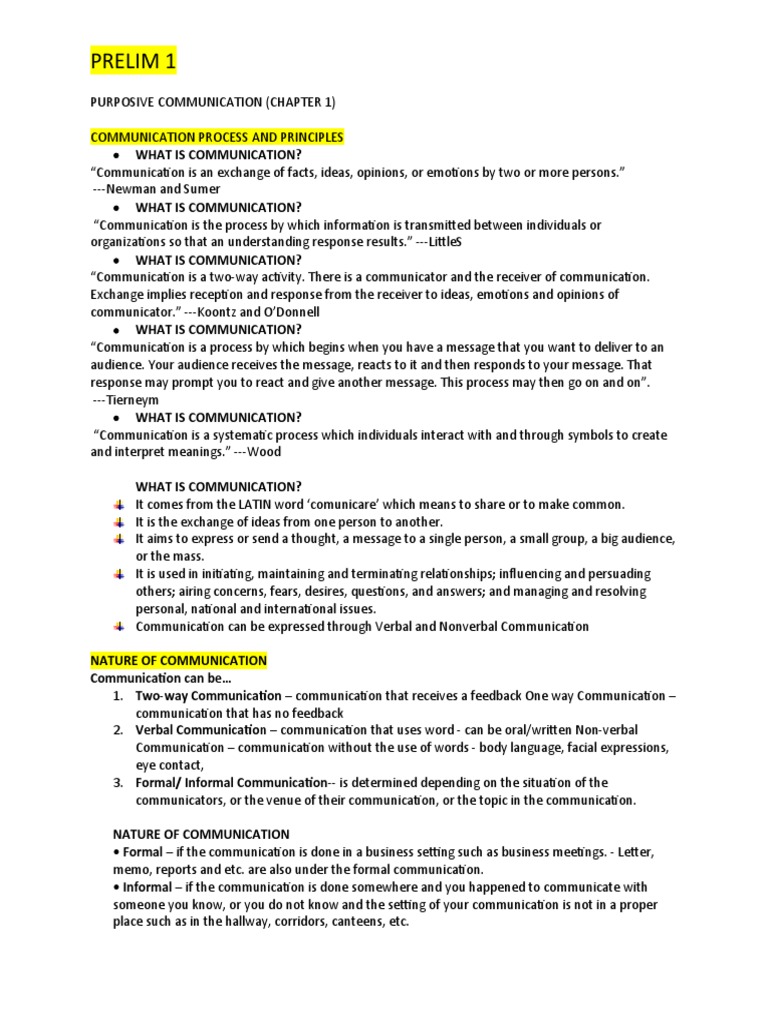Purposive Communication Prelim 1 | PDF | Communication | Nonverbal Communication