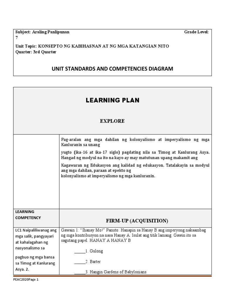 Learning Plan-AP 7 - 3rdquarter | PDF