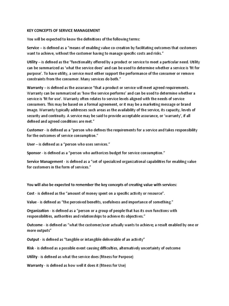 Key Concepts of Service Management | PDF | Utility | Supply Chain