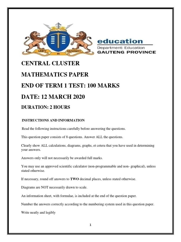 Grade 12 Mathematics Term 1 Test | PDF | Circle | Trigonometric Functions
