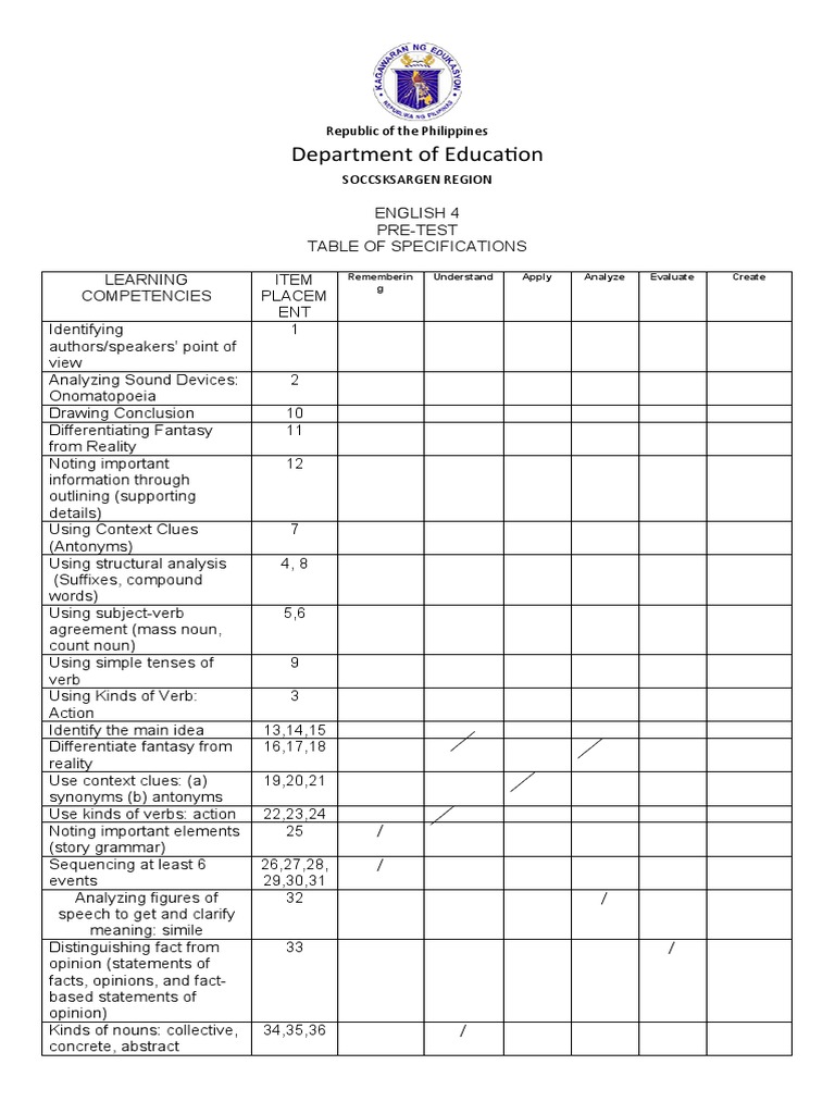 English 4 Pre-Test Answer Key | PDF | Language Arts & Discipline