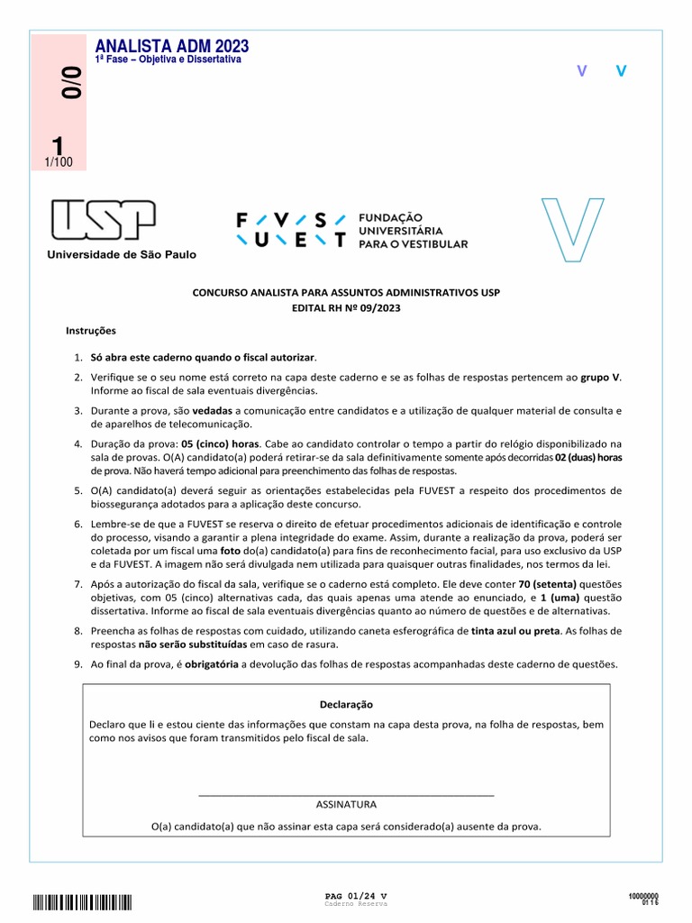 Analista Adm Usp2023 Prova V | PDF