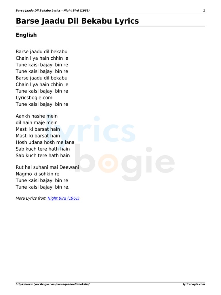 Bekabu Lyrics from Night Bird (1961) | PDF | Language Arts & Discipline