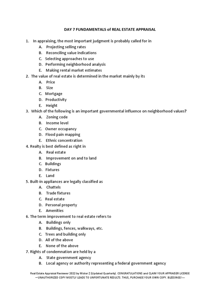 Day 7 Fundamentals of REA Exam | PDF