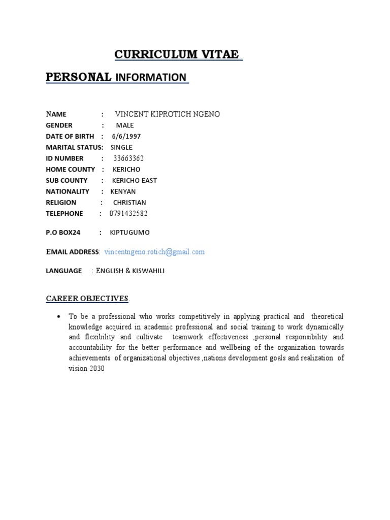Curriculum Vitae - Vincent Ngeno Final 2222222 (1) (New) | PDF | Surgery | Family Planning