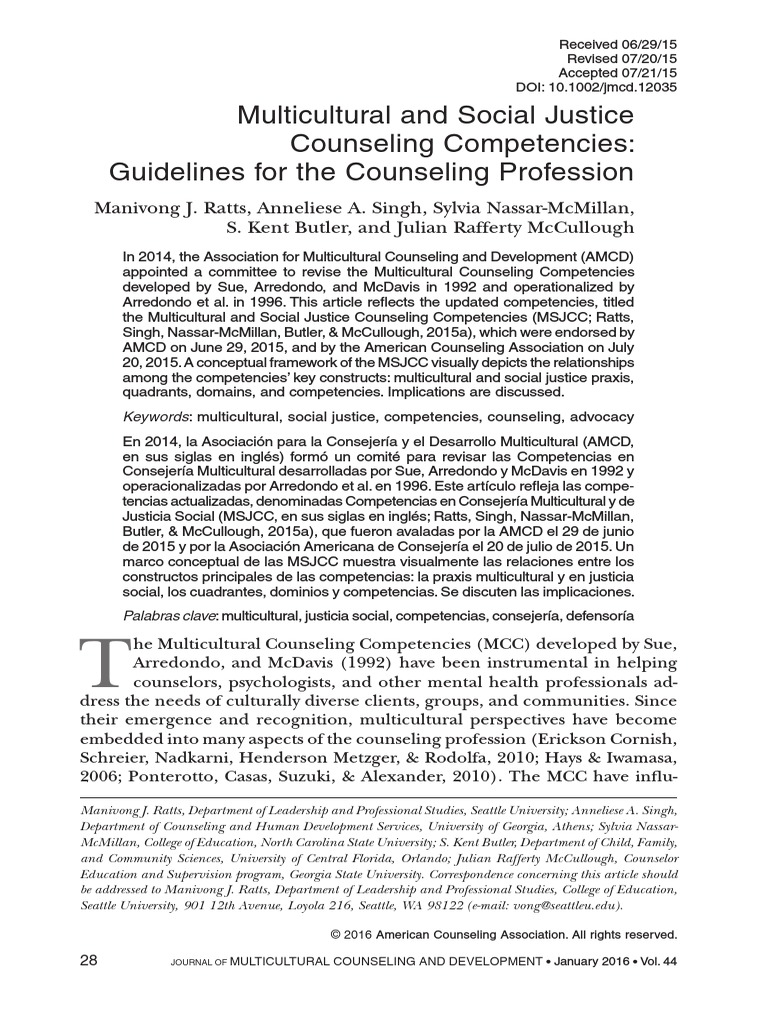 Multicultural and Social Justice Counseling Competencies - Guidelines ...