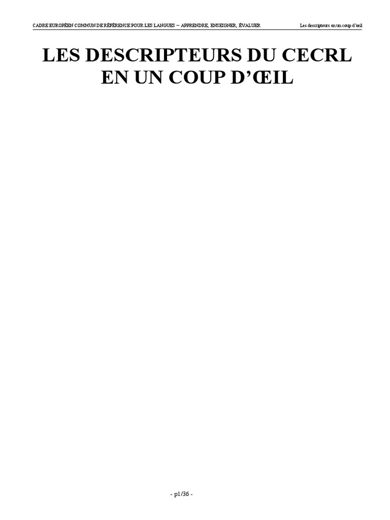 Les Descripteurs Du Cecrl en Un Coup D Oeil | PDF