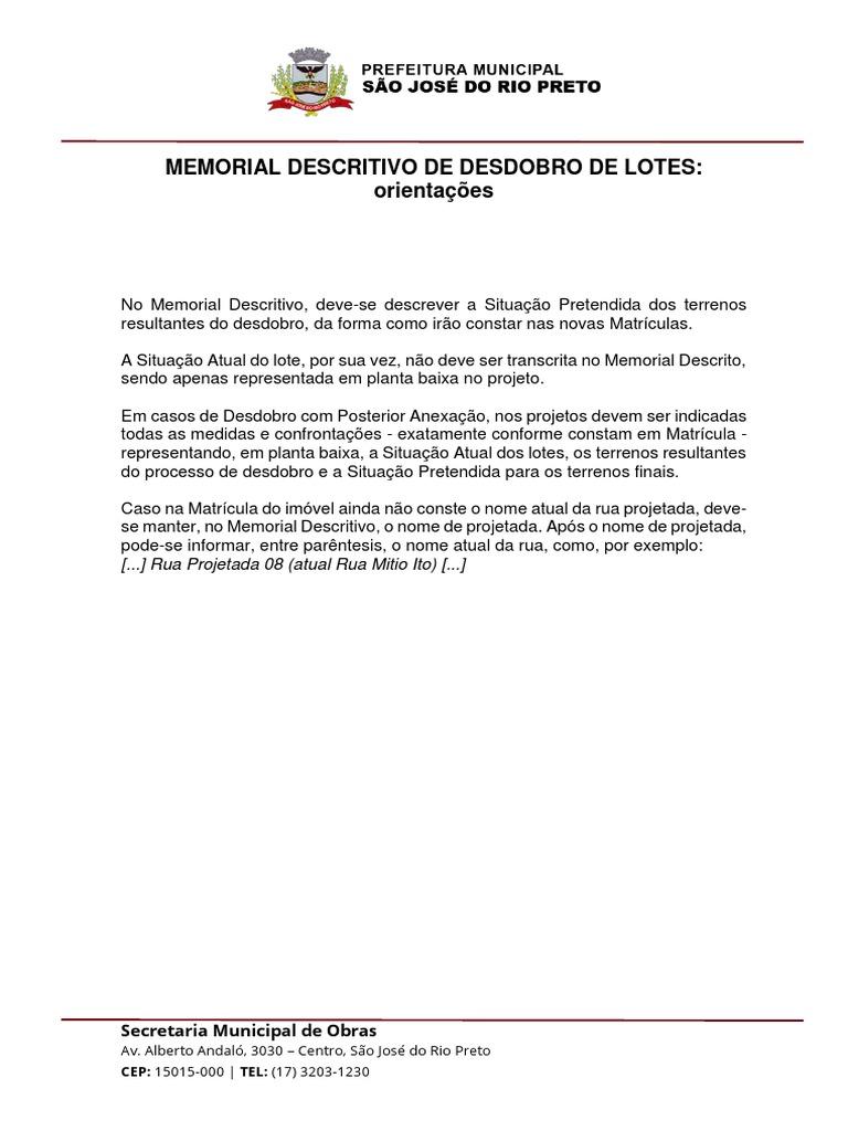 Orientacoes Memorial Descritivo Desdobro | PDF