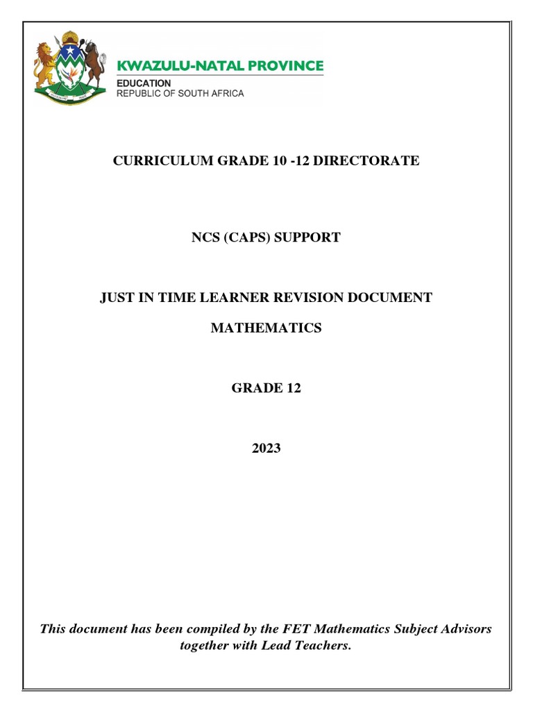 Grade 12 Mathematics Revision 2023 | PDF | Factorization | Mathematics