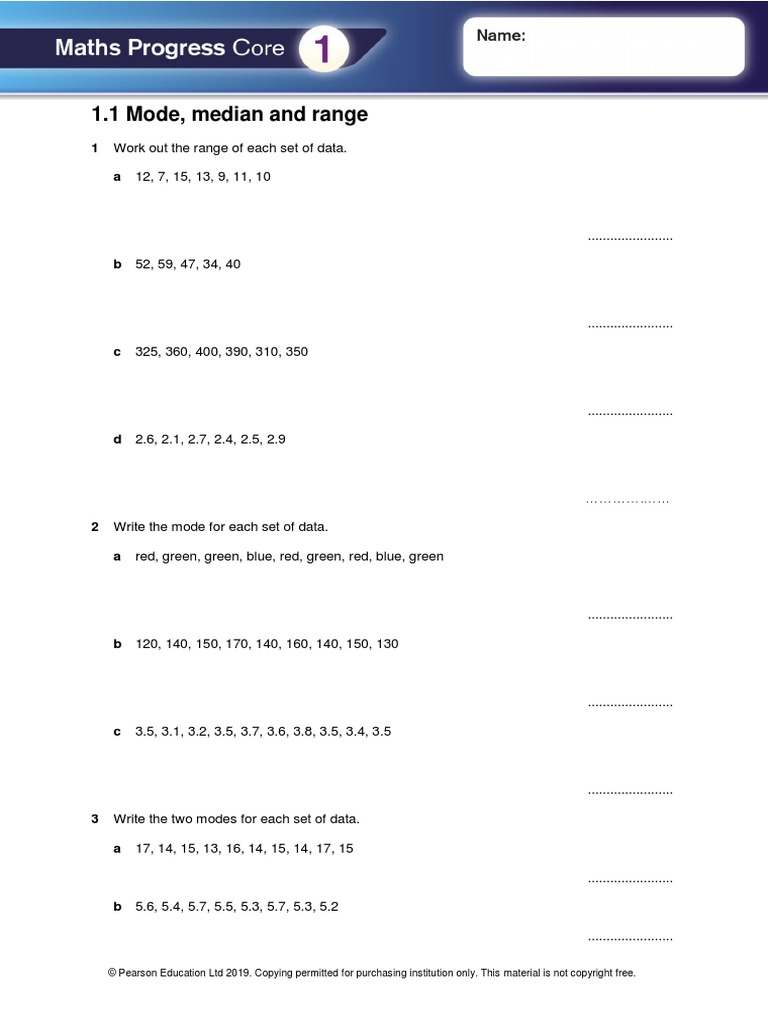 1.1 Mode Median and Range | PDF | Mode (Statistics) | Median