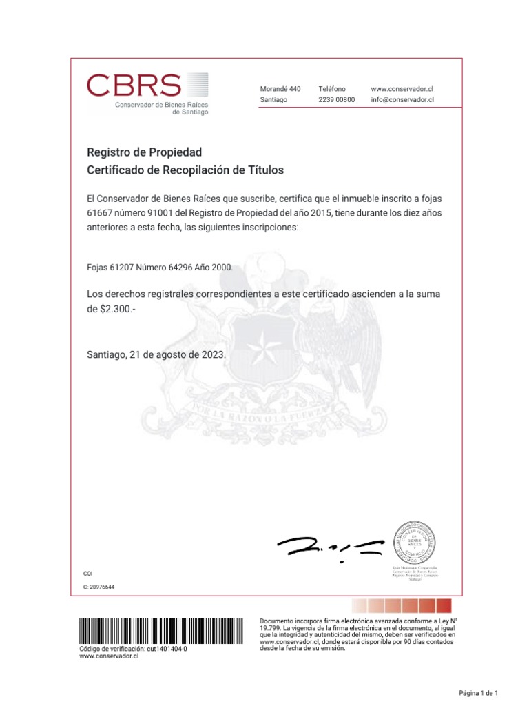 Certificado recopilacion de titulos | PDF
