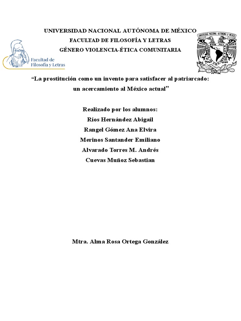 La Prostitución Como Invento Para Satisfacer Al Patriarcado Un