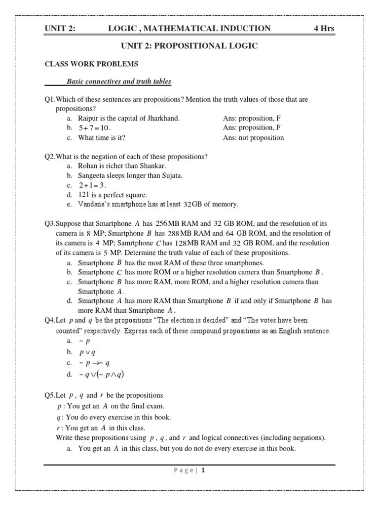 Unit 2 - Logic and Mathematical Induction - ClassWork | Descargar ...