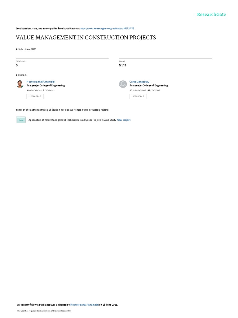 Value Management in Construction Projects | PDF | Factor Analysis ...