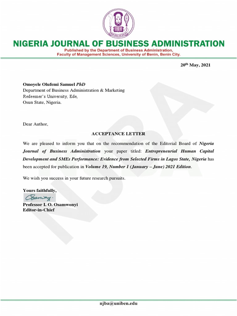 NJBA Acceptance For OMOYELE | PDF