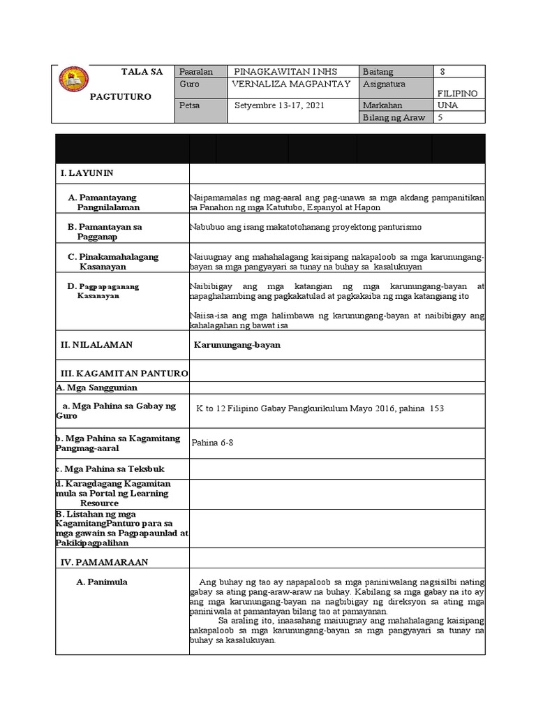 FILIPINO-8-LESSON-EXEMPLAR-MELC-1 | PDF