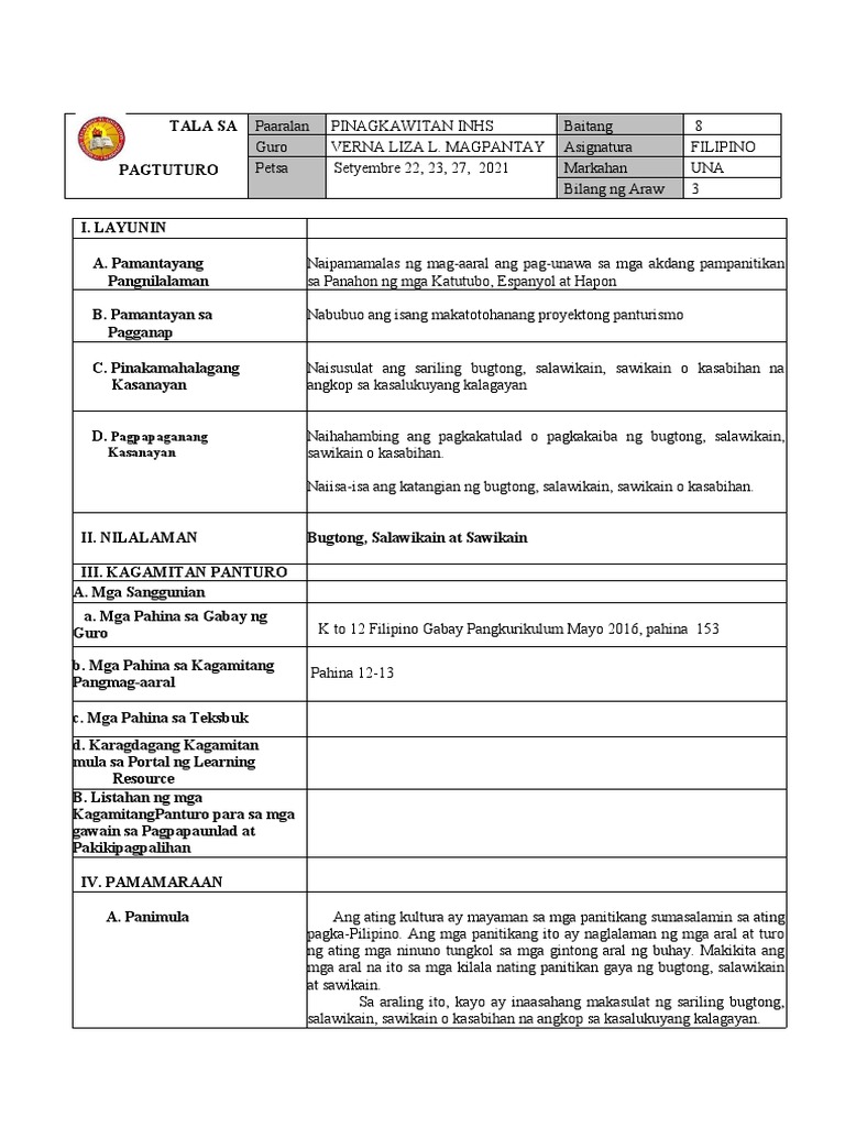 Filipino 8 Lesson Exemplar MELC 3 | PDF