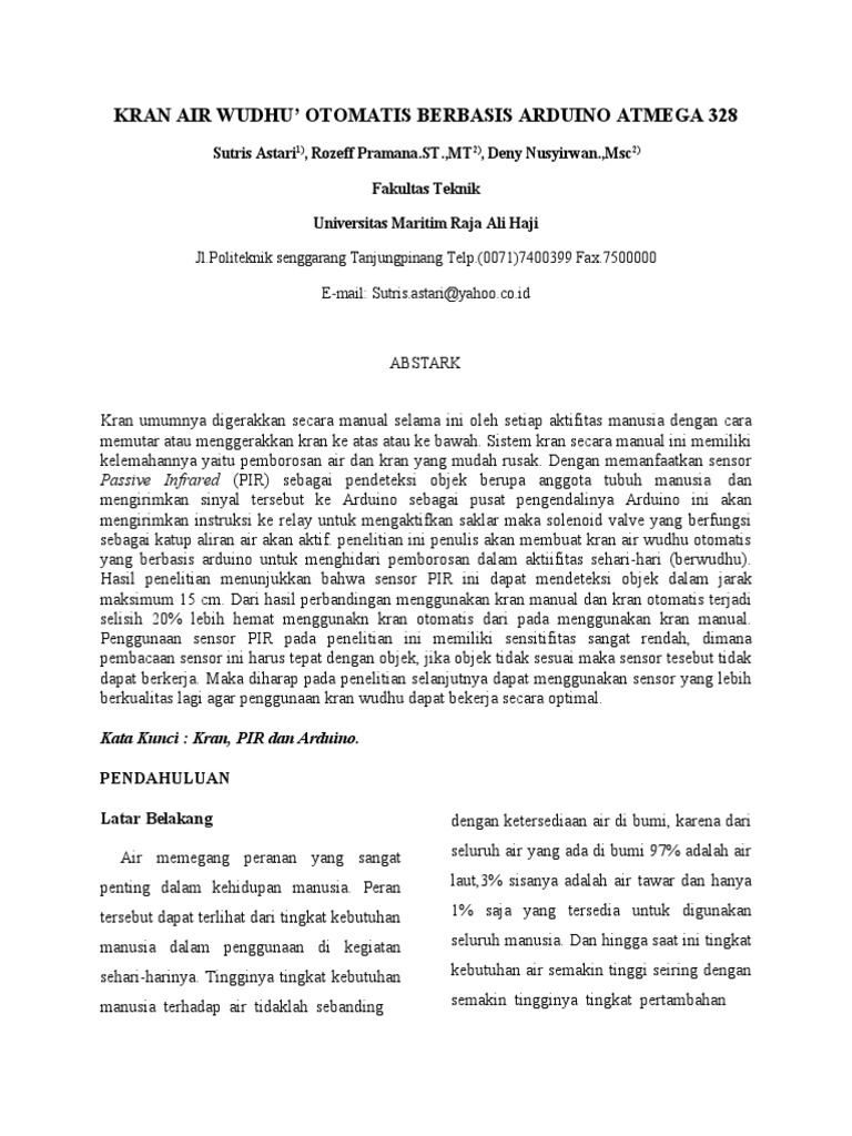 Kran Air Wudhu Otomatis Berbasis Arduino | PDF