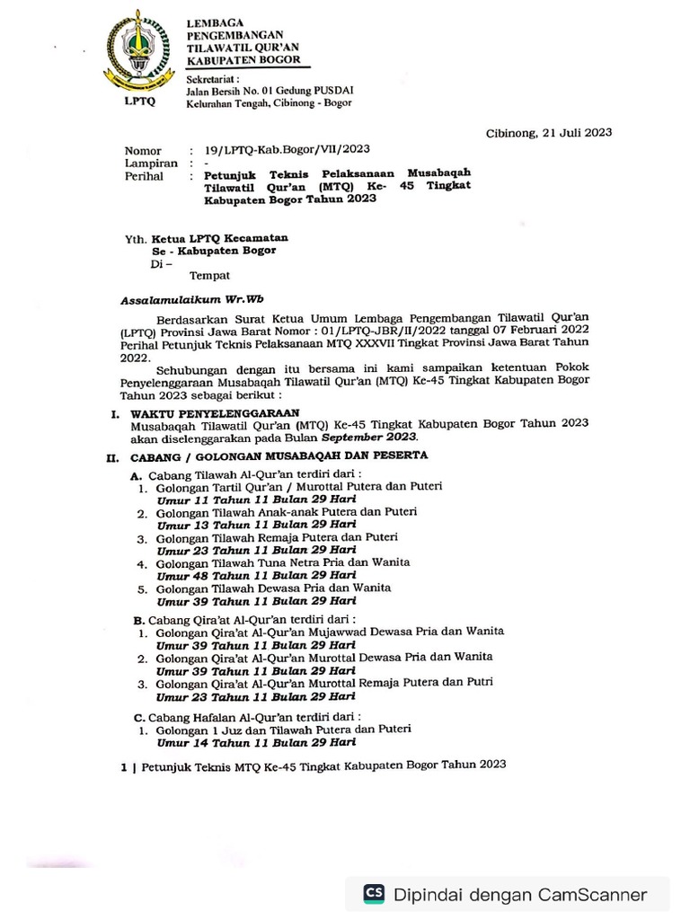Juknis MTQ Ke-45 Tahun 2023 | PDF
