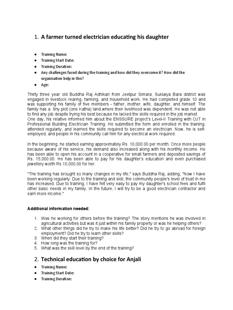 Case Study - Additional Information Needed | PDF | Apprenticeship ...