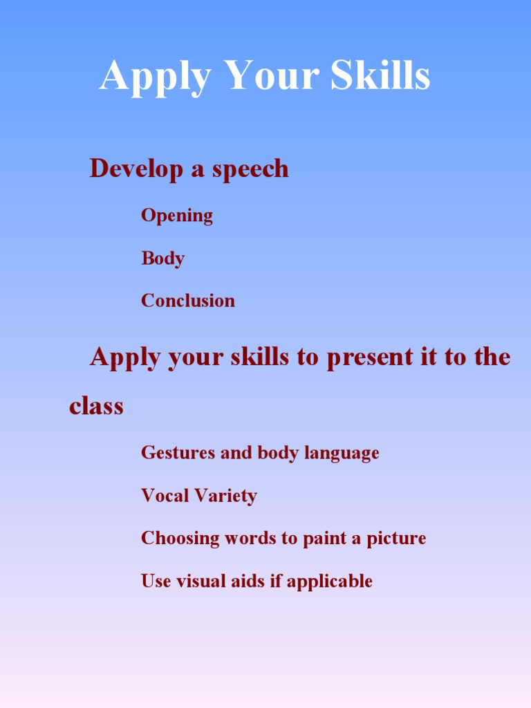 Apply Your Skills: Develop A Speech | PDF