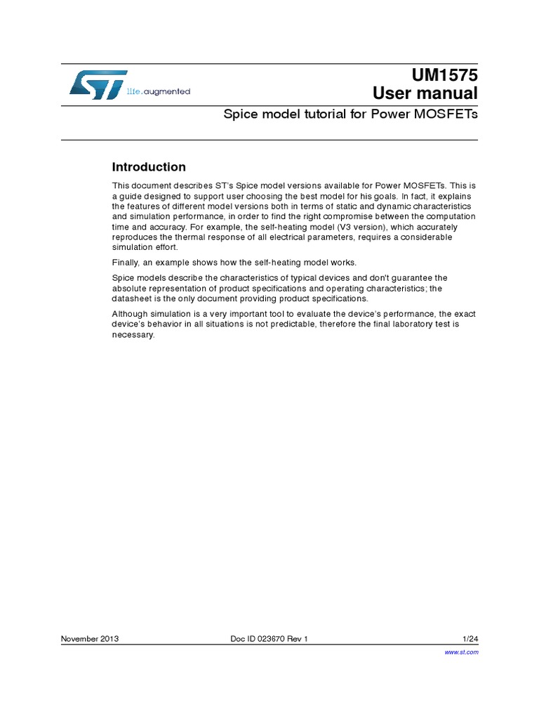 Dm00064632 Spice Model Tutorial For Power Mosfets Stmicroelectronics ...