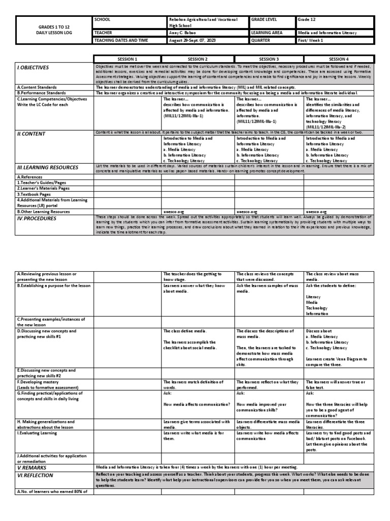 Mil DLL Sept. 4 8 Grade 12 | PDF | Information Literacy | Literacy