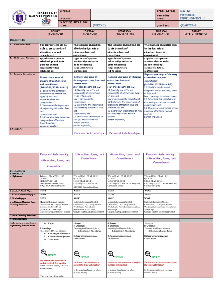 Q2-DLL PERDEV-12 M2-W2-Personal Relationship - Attraction, Love, and Commitment | PDF