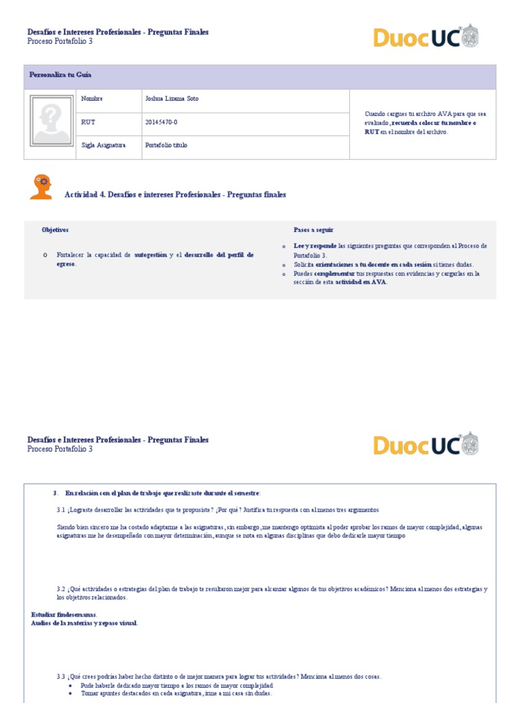 Desafíos e Intereses Profesionales - APP3 - Lizama JOSHUA | PDF