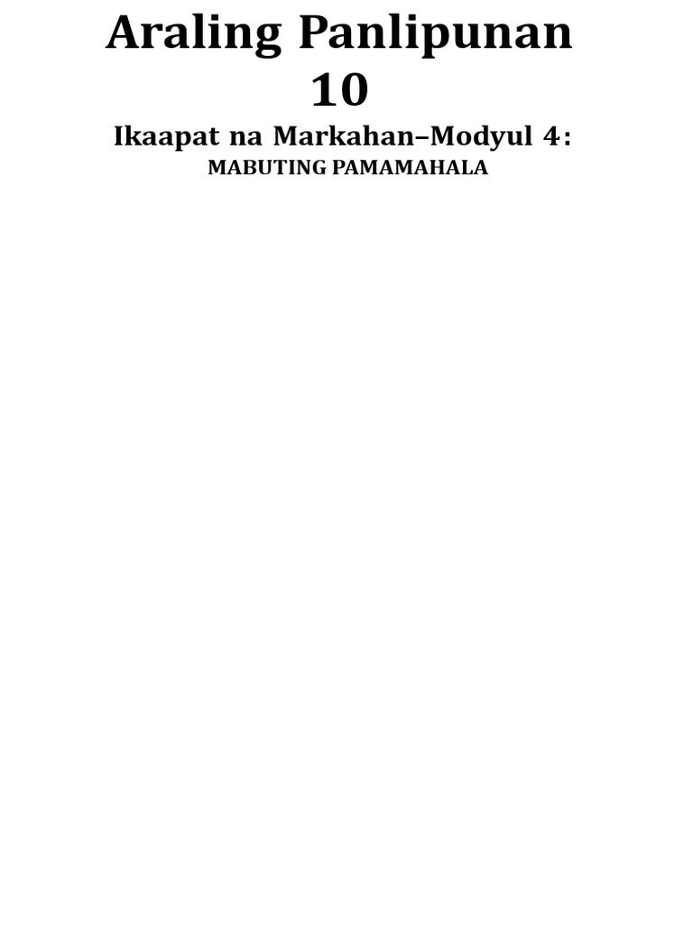 Araling Panlipunan 10 Module 4 | PDF