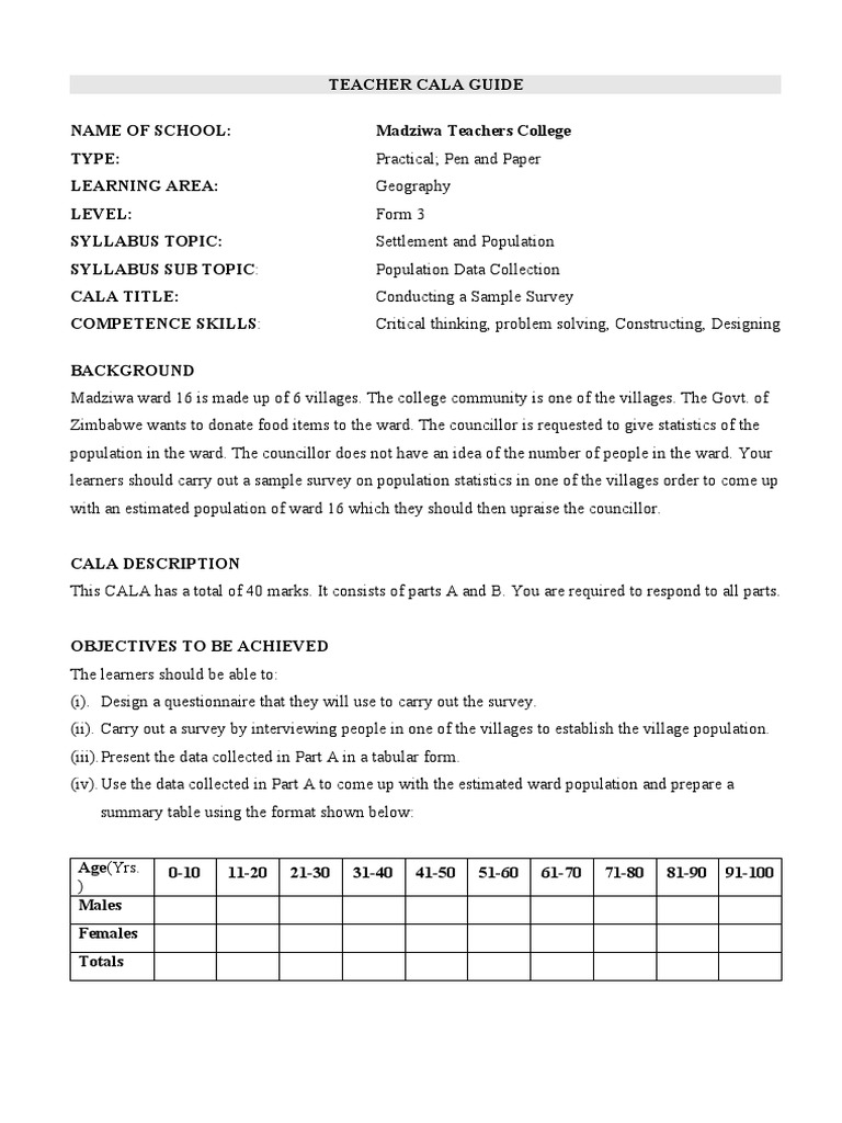 Population Geo Teacher CALA Guide | PDF | Survey Methodology | Cognition