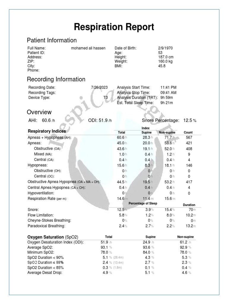 Mohamed Ali Hassen Respiration Report | PDF | Medical Specialties ...