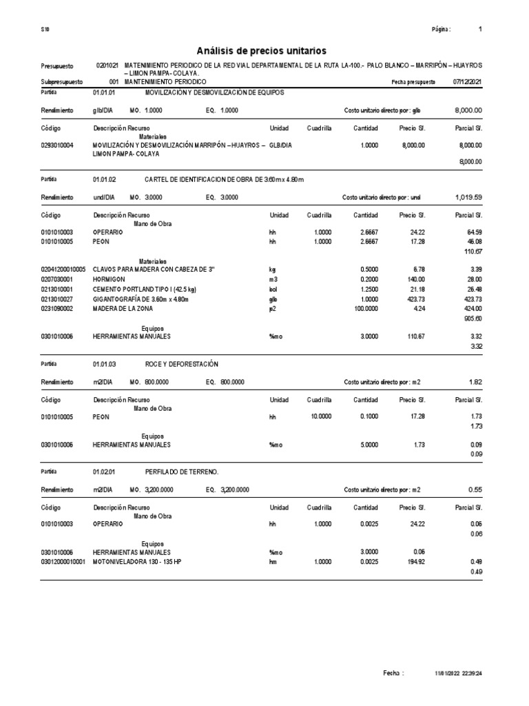 Analisis de Precios Unitarios | PDF